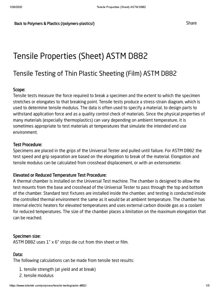 Tensile Properties (Sheet) ASTM D882 | PDF | Ultimate Tensile Strength ...