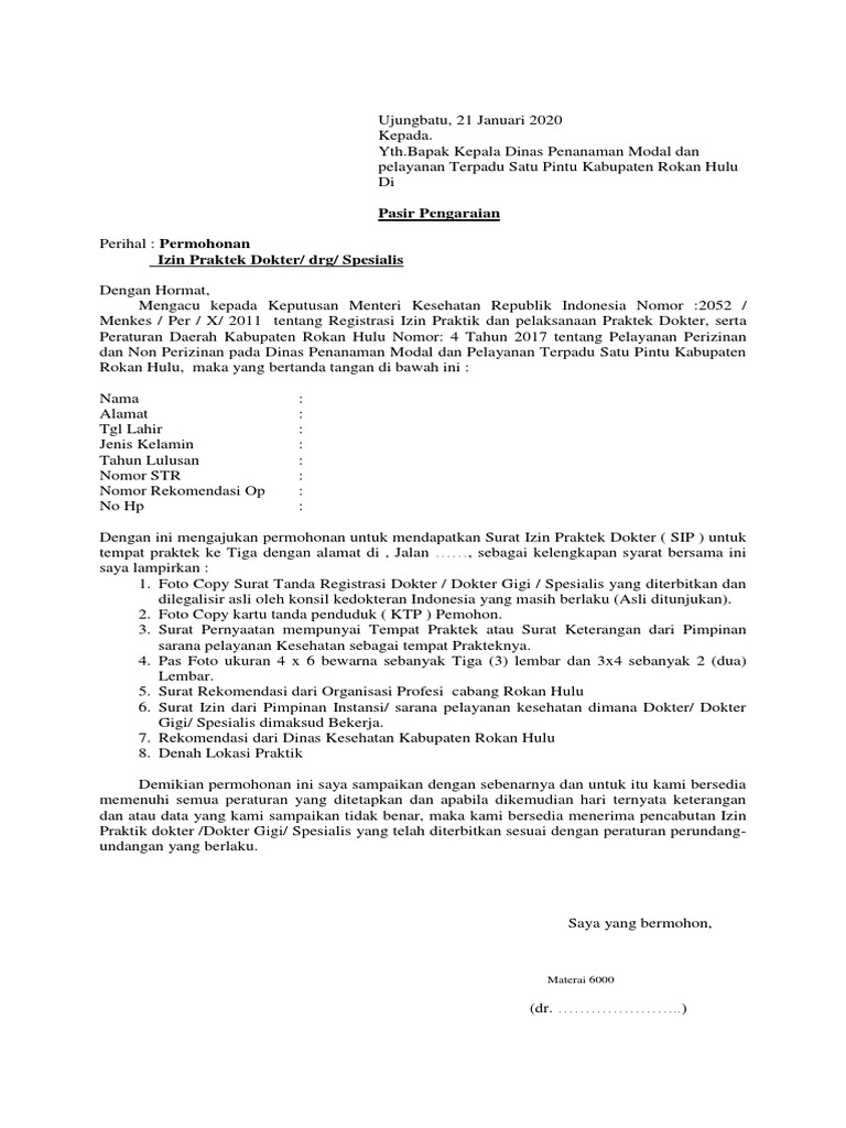 Contoh Surat Sip Terpadu | PDF