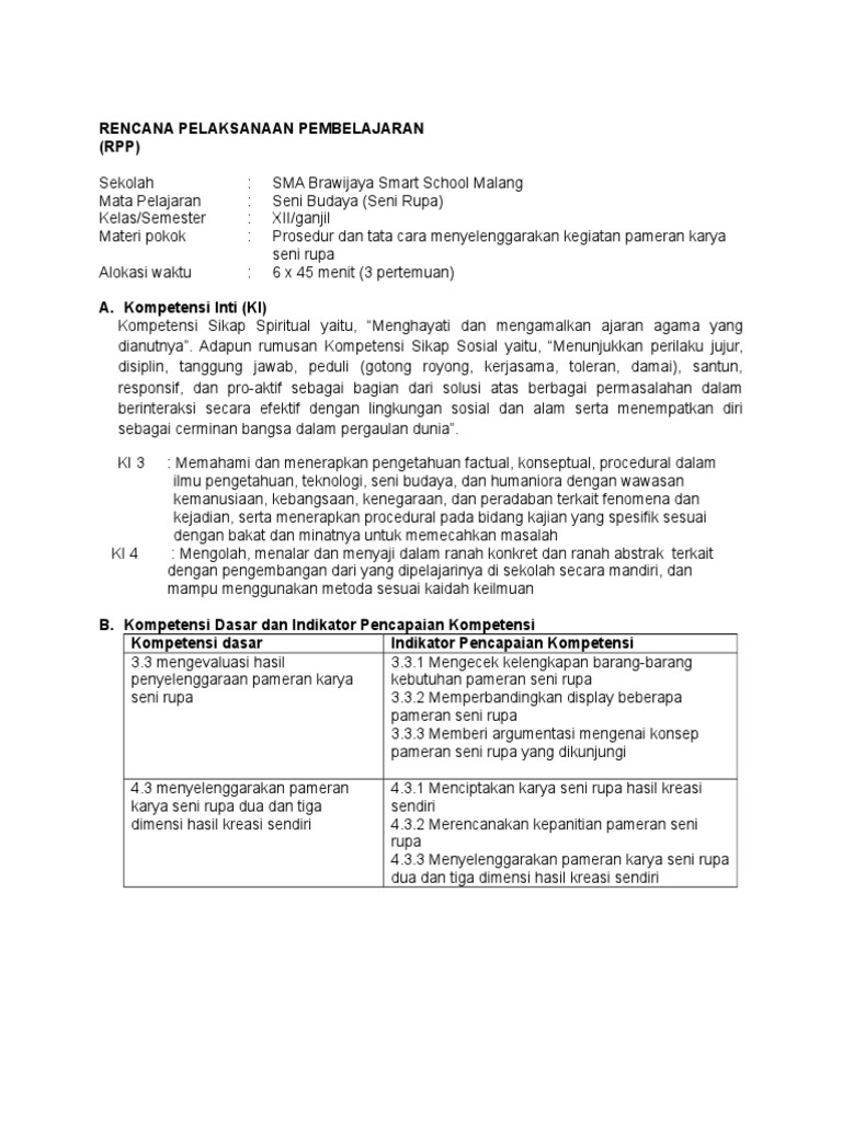 RPP Pameran Seni Rupa Kls 12 | PDF