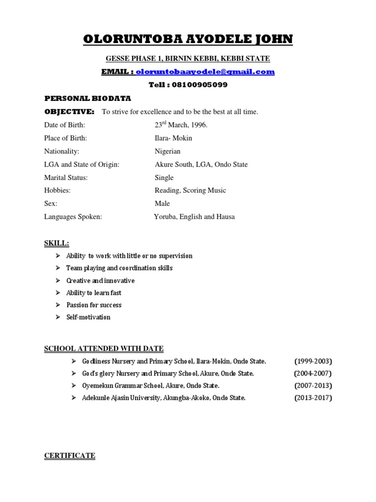 Oloruntoba CV | PDF | Learning | Behavior Modification