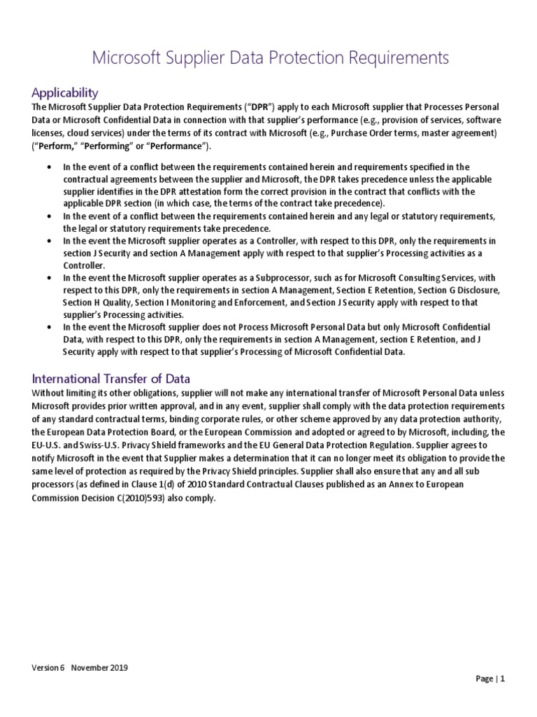 Microsoft Supplier Data Protection Guide | PDF | Information Privacy ...
