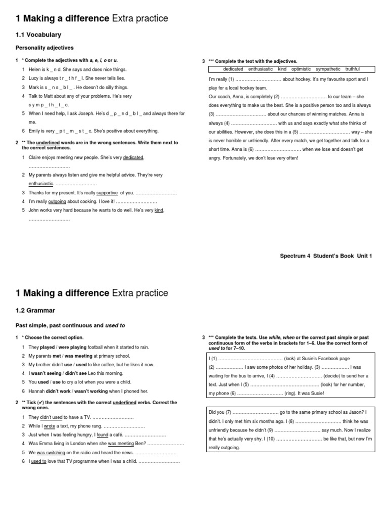 Grammar and Vocabulary. Extra Practice-2 | PDF