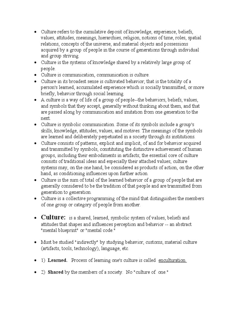 Culture Refers To The Cumulative Deposit of Knowledge | PDF | Value ...