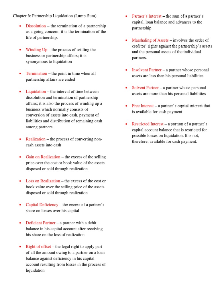 Chapter 6 Partnership Liquidation (Lump-Sum) | PDF | Liquidation | Book ...