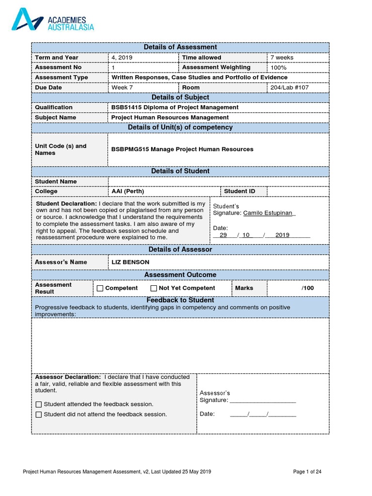 Project HR Management Assessment Guide | PDF | Competence (Human ...