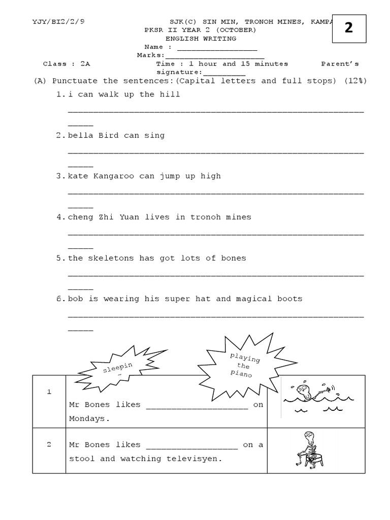 English Year 2 Assessment Paper 2 / PKSR 2 (2018) | PDF