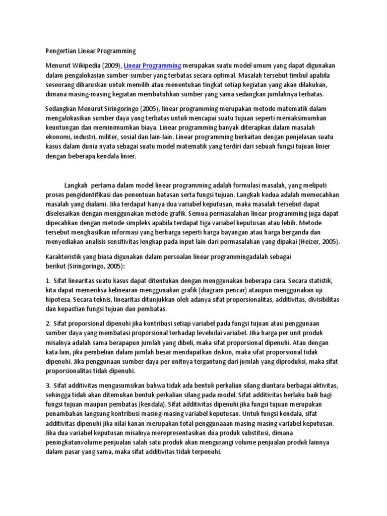 Pengertian Linear Programming | PDF