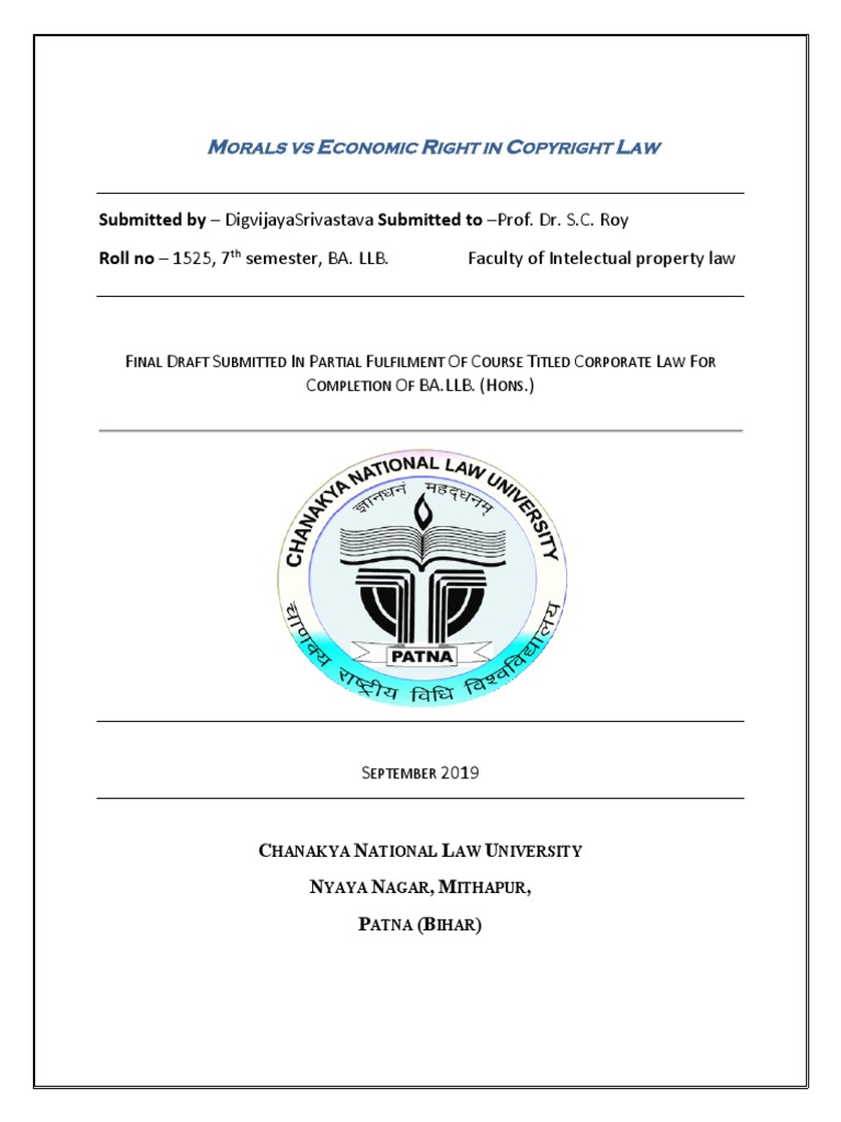 Moralsvs Economic Right in Copyright Law | PDF | Copyright ...