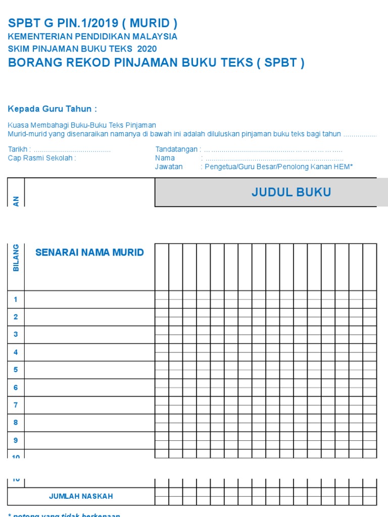 Borang G SPBT 2020 | PDF