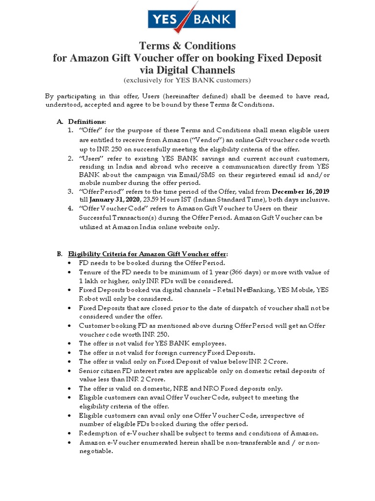 Yes Bank FD Offer | PDF | Indemnity | Voucher