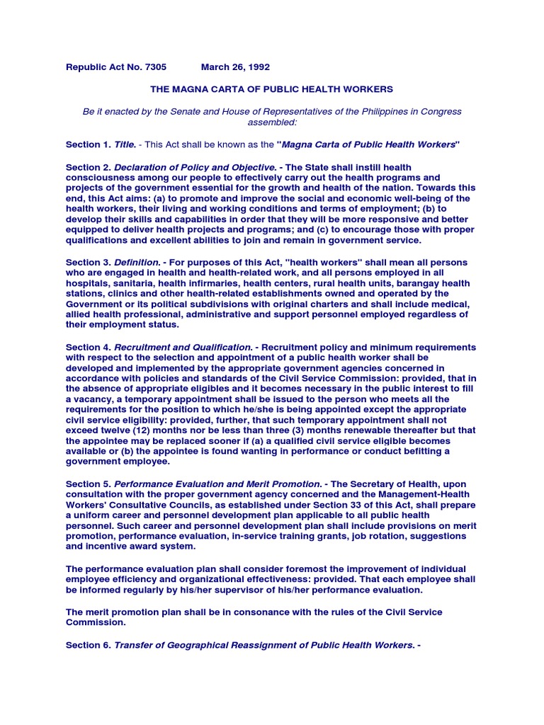 Ra 7305 | PDF | Health Care | Overtime