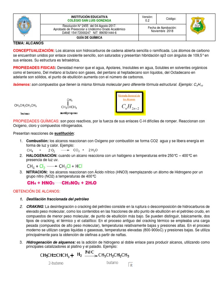 Guía de Alcanos | PDF | Alcano | Hidrocarburos