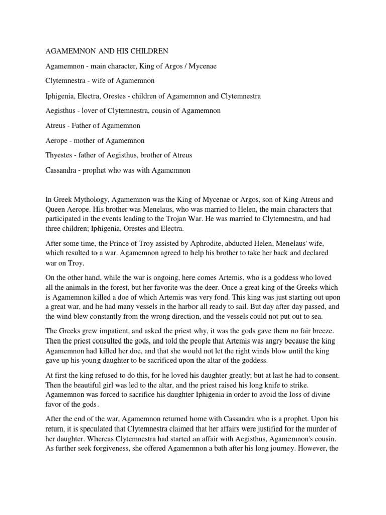 Agamemnon and His Children | PDF | Agamemnon | Clytemnestra