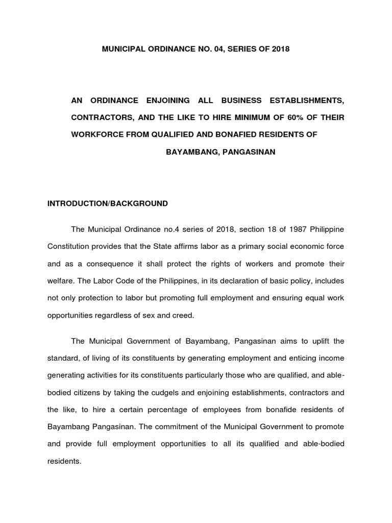 Municipal Ordinance No.04 | PDF | Employment | Social Institutions
