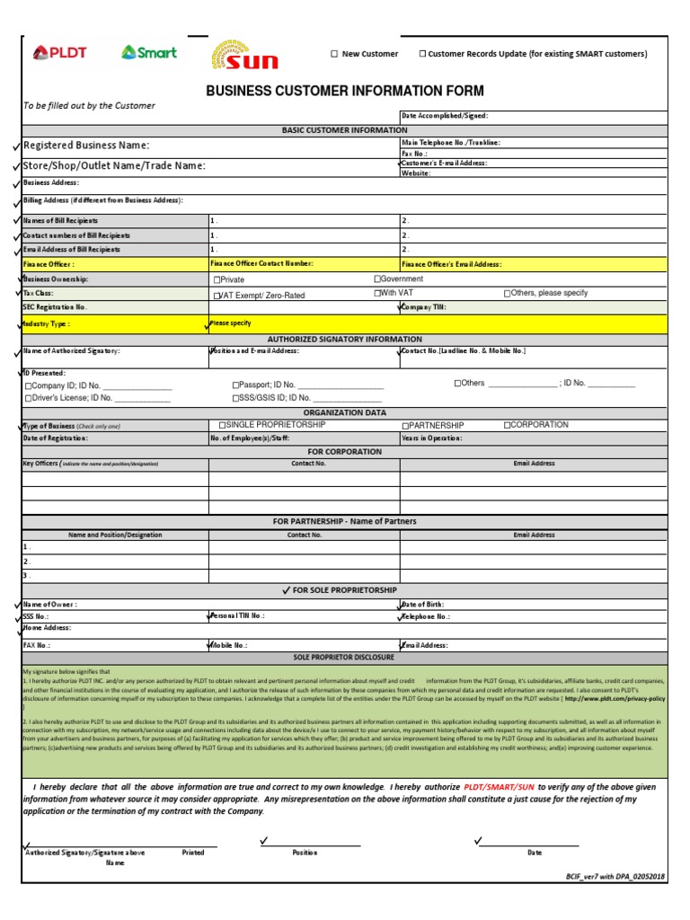 BCIF Version 7 | PDF | Sole Proprietorship | Credit Card