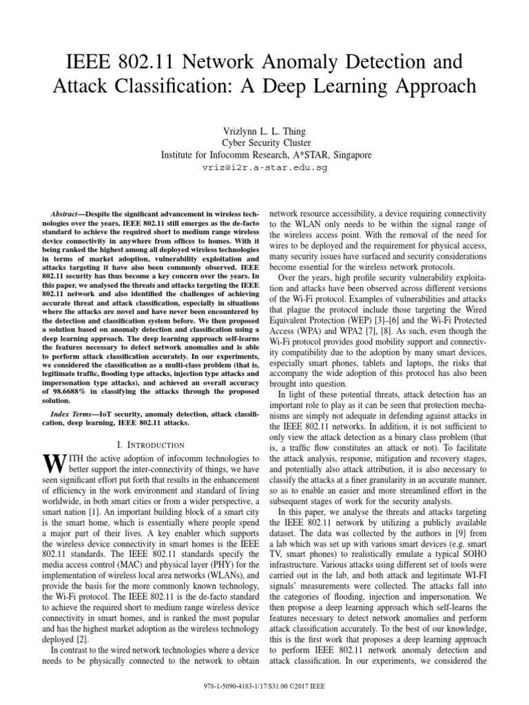 IEEE 802.11 Network Anomaly Detection and Attack Classification: A Deep ... IEEE 802.11 Network Anomaly Detection and Attack Classification: A Deep ...