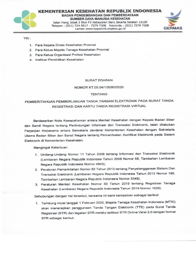 Surat Edaran TTE Dan KTR Serta Lampiran PDF | PDF