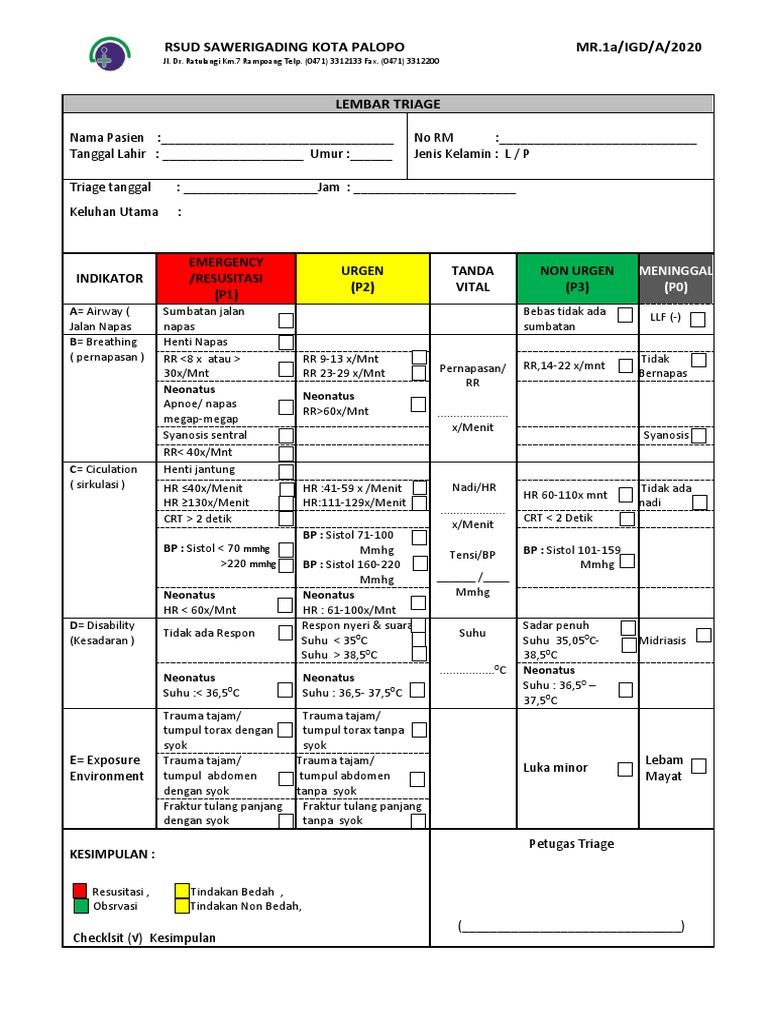 Lembar Triage 2019 2020 | PDF
