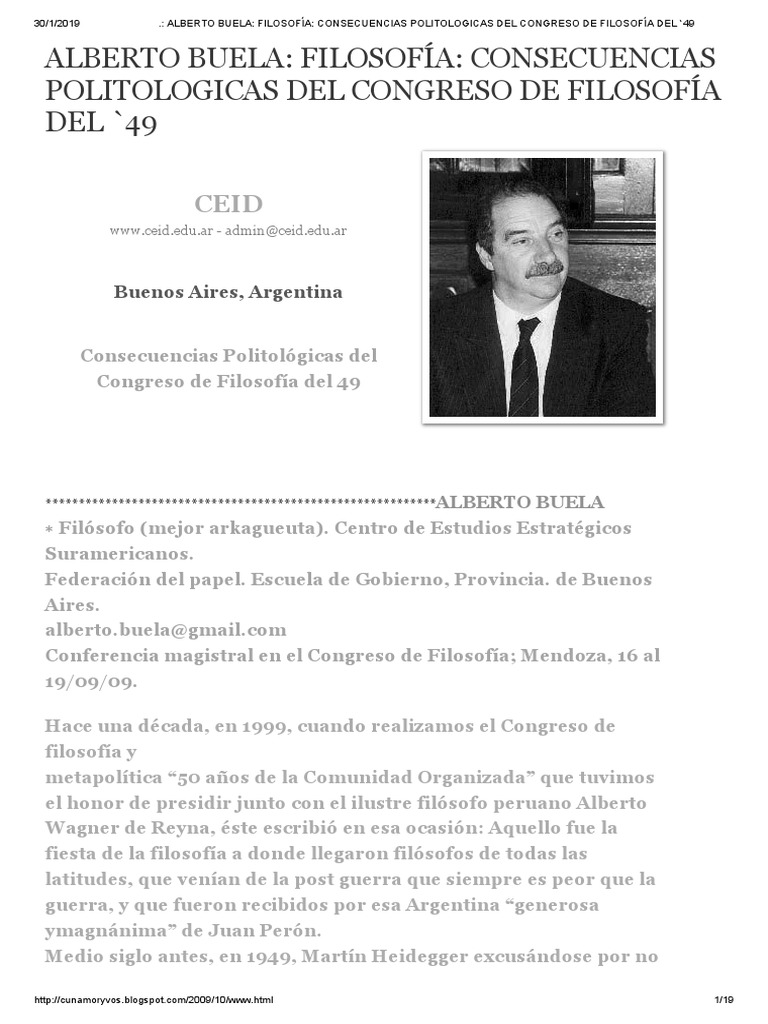 Alberto Buela - Filosofía - Consecuencias Politologicas Del Congreso de ...