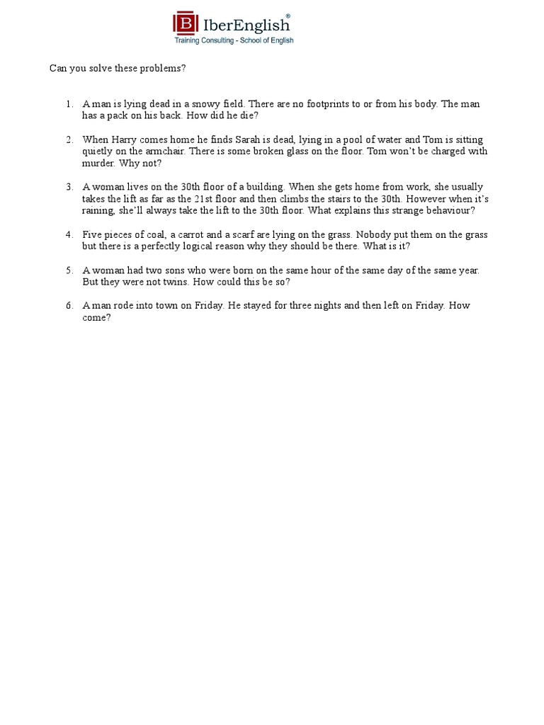 Lateral Thinking Riddles | PDF