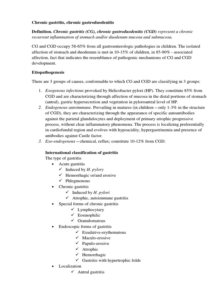 Chronic Gastroduodenitis | PDF | Stomach | Gastroenterology