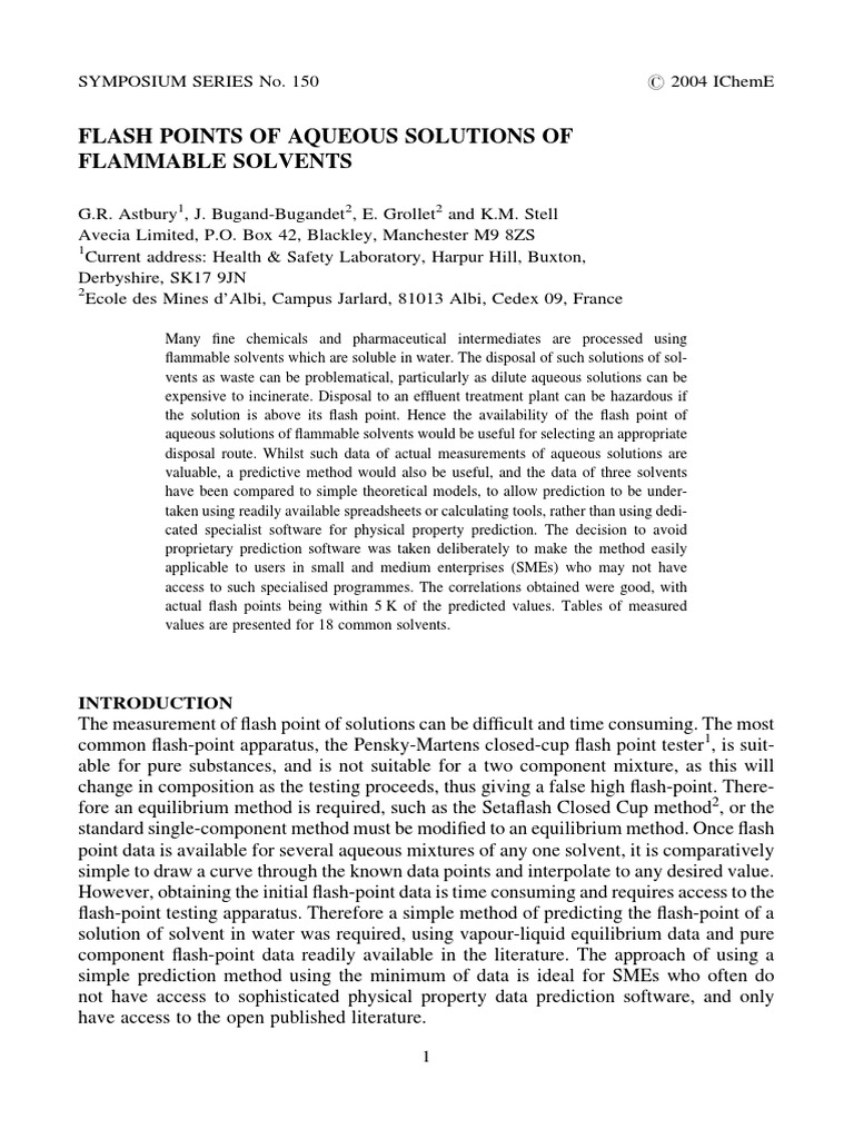 Flash Points of Aqueous Solutions PDF | PDF | Phases Of Matter ...
