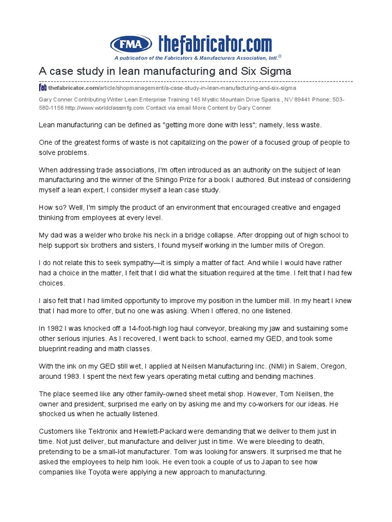 A Case Study in Lean Manufacturing and Six Sigma | Download Free PDF ...