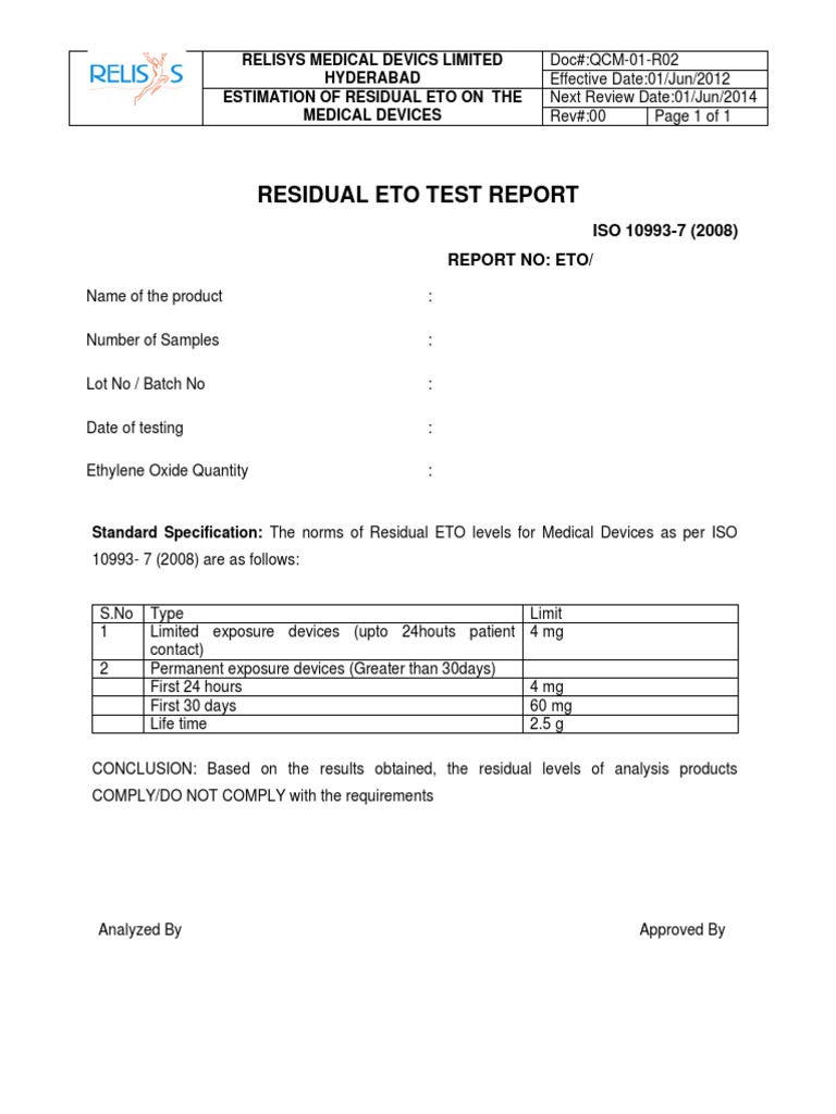 ETO Residual Testing Report Summary | PDF