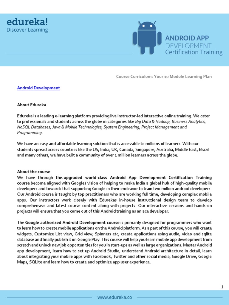 Android Edureka | PDF | Android (Operating System) | Mobile App
