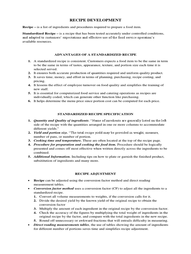 Recipe Development | PDF | Recipe | Foods