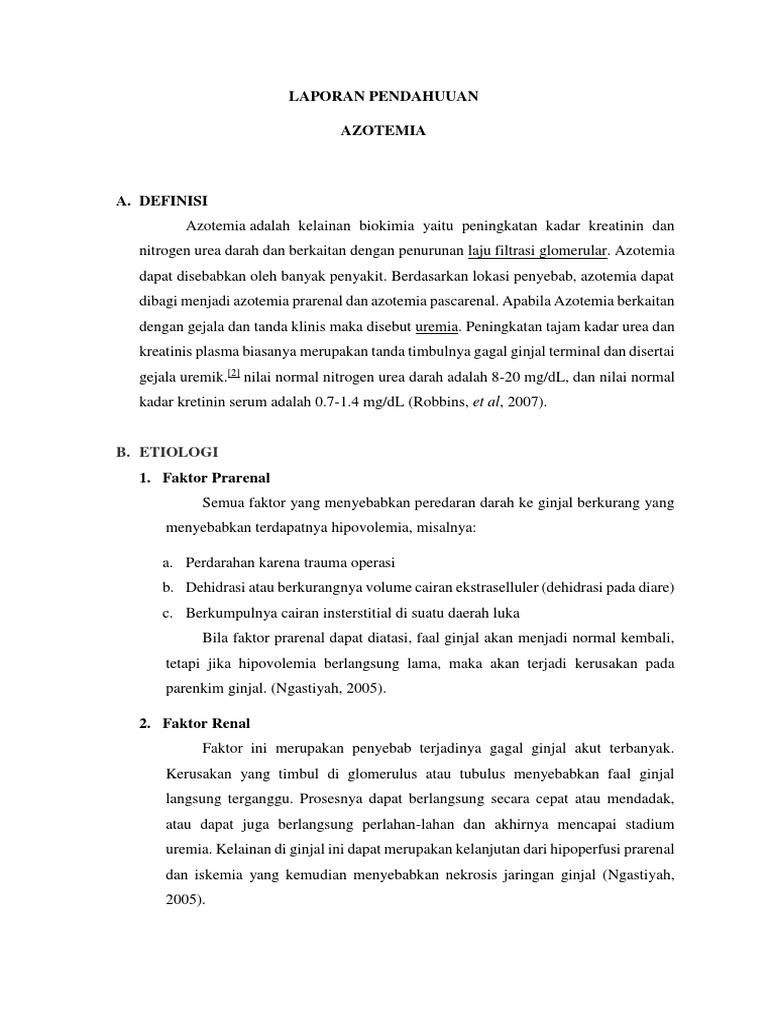 Laporan Pendahuluan Azotemia | PDF