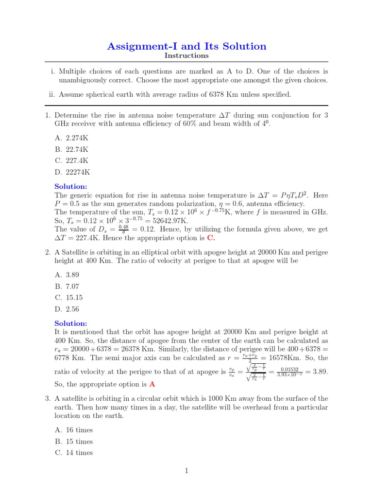Week 1 Assignment 1 & Answers | PDF | Apsis | Orbit