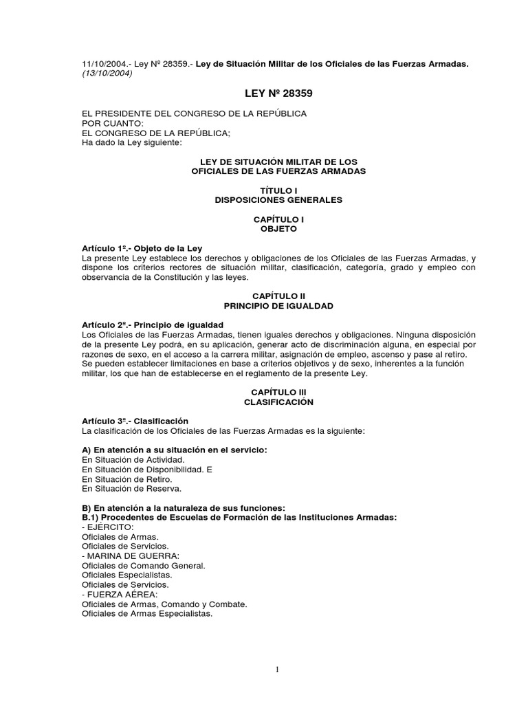Ley28359 PDF | PDF | Oficial general | Oficial (Fuerzas Armadas)