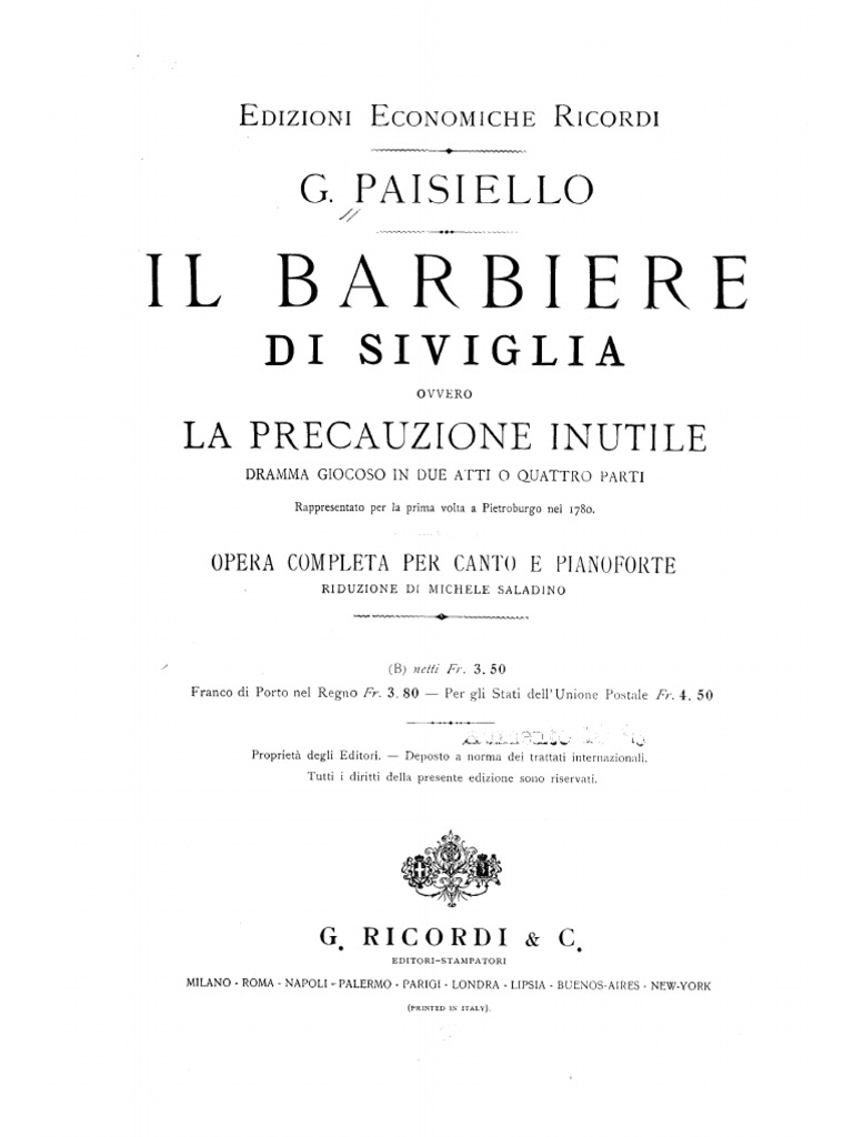 Il Barbiere Di Siviglia Paisiello PDF | PDF