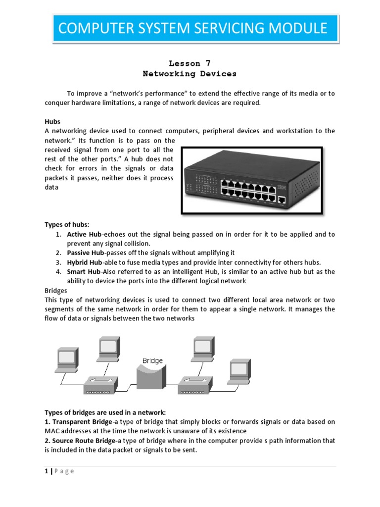 Lesson 7 Networking Devices | PDF | Computer Network | Network Switch