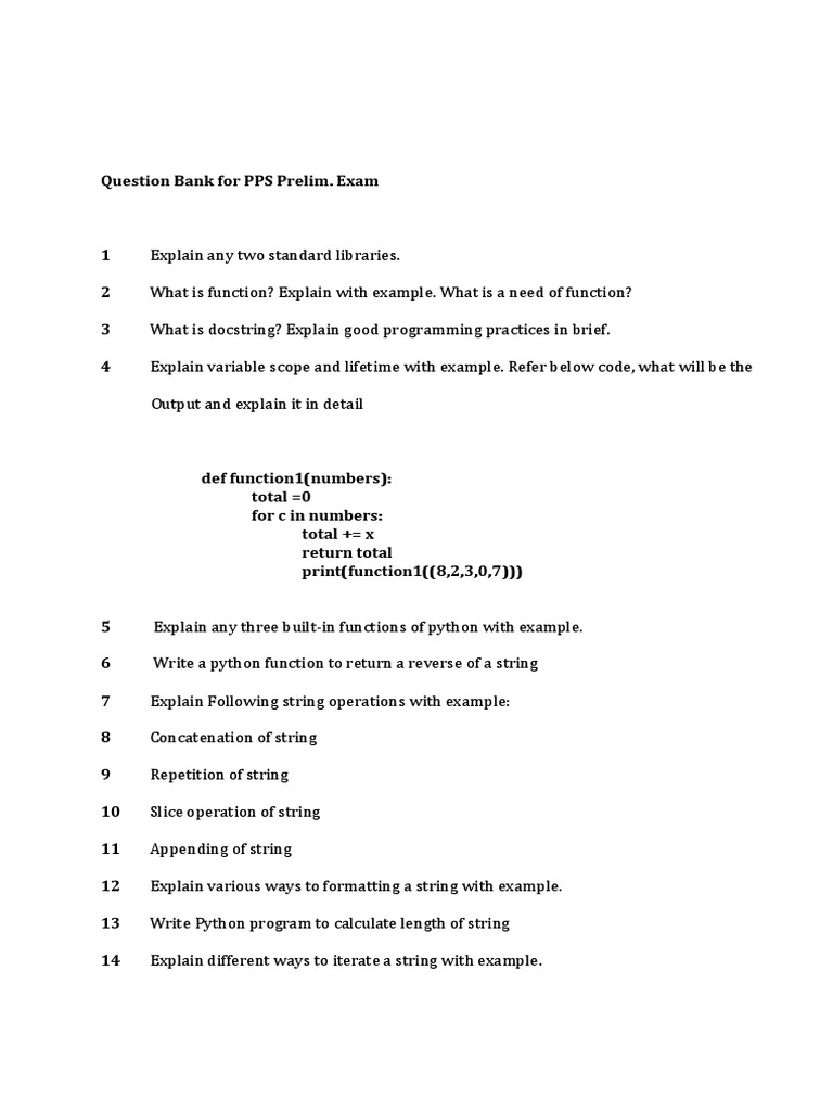 Question Bank Pps Prelim 1 Pdf Pdf String Computer Science Method Computer Programming