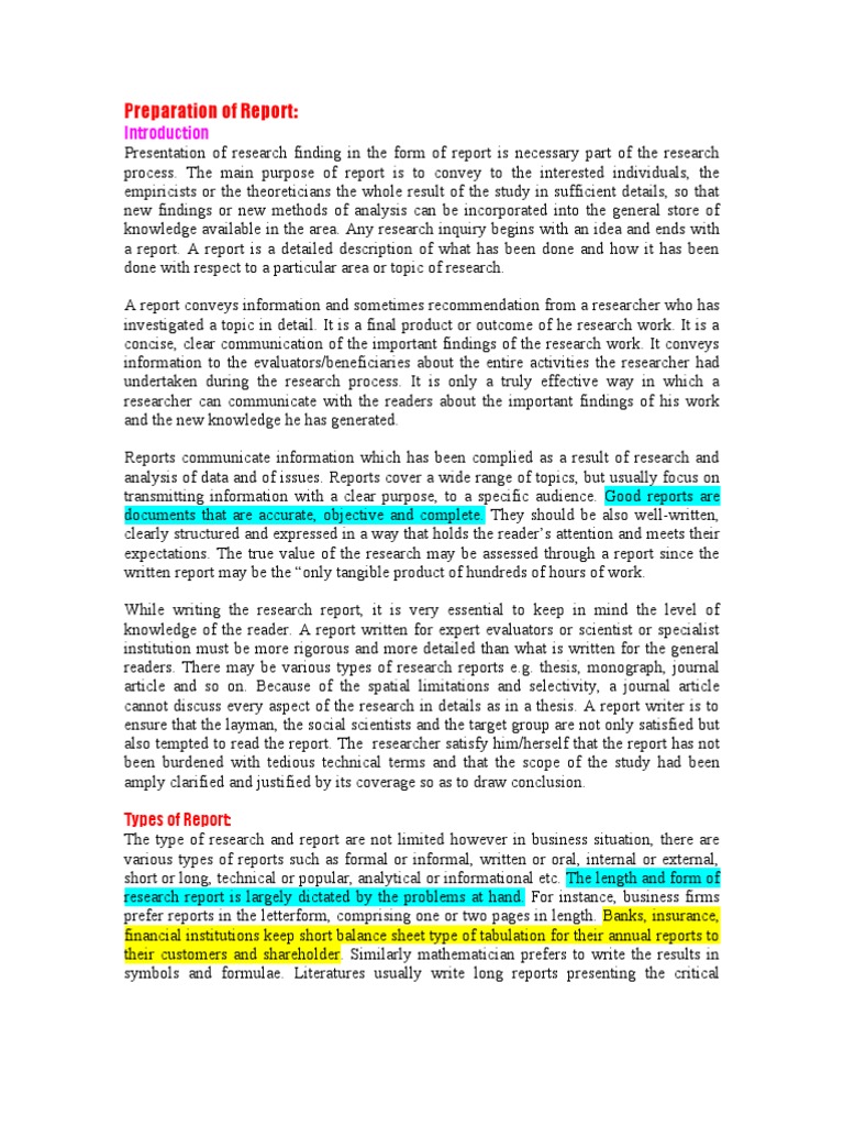 Preparation of Report | PDF | Scientific Method | Data