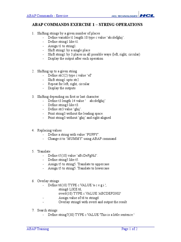 Exercise - ABAP Commands | PDF | String (Computer Science) | Notation
