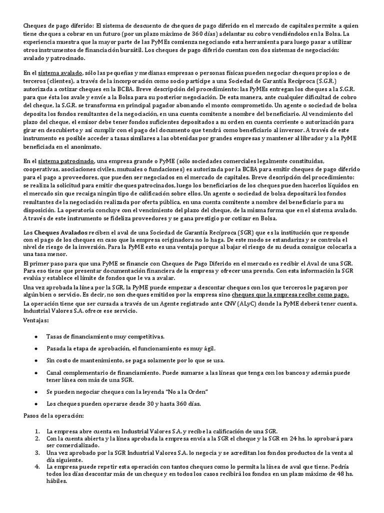 Cheques de Pago Diferido AVALADOS Y PATROCINADOS | PDF | Cheque ...