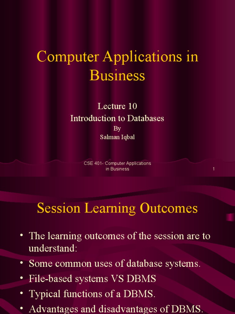 Computer Applications in Business: Introduction To Databases | Download ...