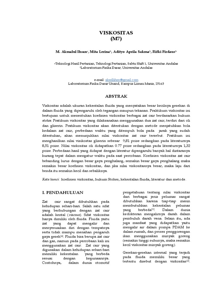 Eksperimen Viskositas Fluida | PDF