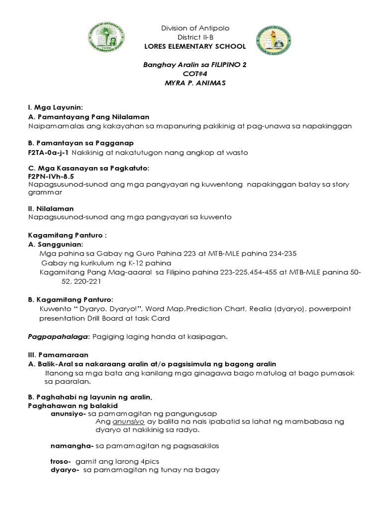 Cot - DLP - Filipino 2 by Teacher Myra Animas-1 | PDF