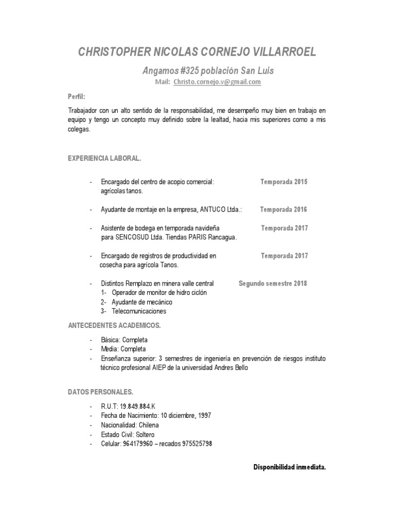 CV Christopher Cornejo | PDF
