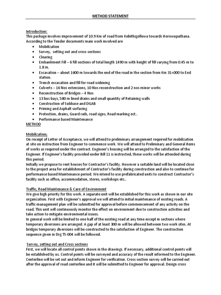 Method of Statement For Road Works | PDF | Road | Excavation (Archaeology)