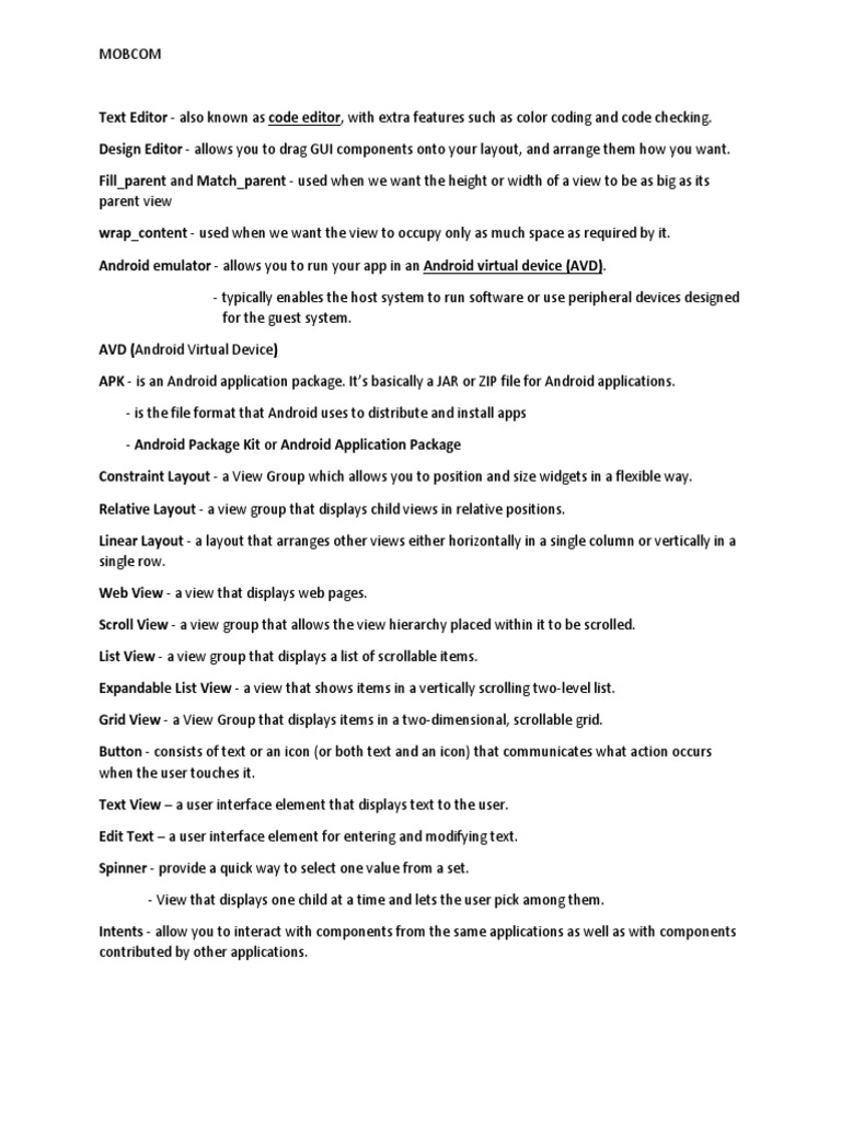 Mobcom Midterms | PDF | Page Layout | Android (Operating System)