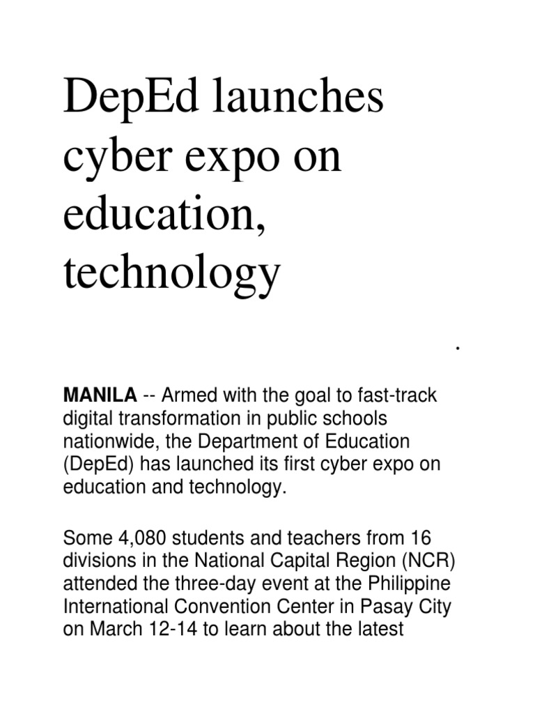 DepEd launches first cyber expo on education technology | PDF ...
