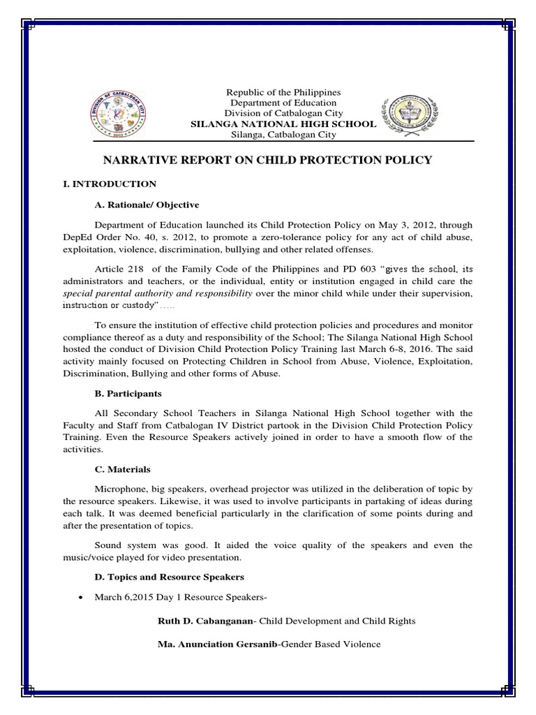 Sample Narrative | PDF | Child Protection | Child Abuse