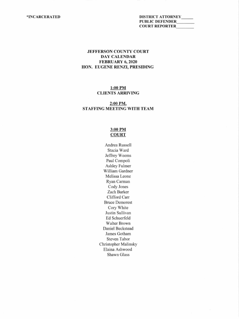 Jefferson County Court Calendar - Feb 6, 2020 | PDF