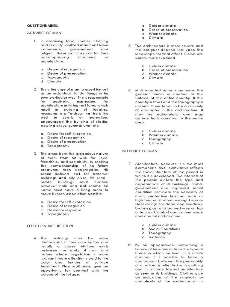 Theory of Architecture Questionnaires | PDF | Shape | Topography