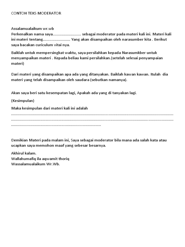 Contoh Teks Moderator | PDF